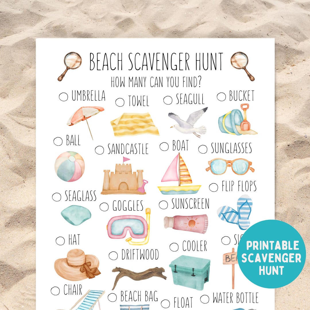 Lake Scavenger Hunt Activity, Beach Vacation Scavenger Hunt List ...