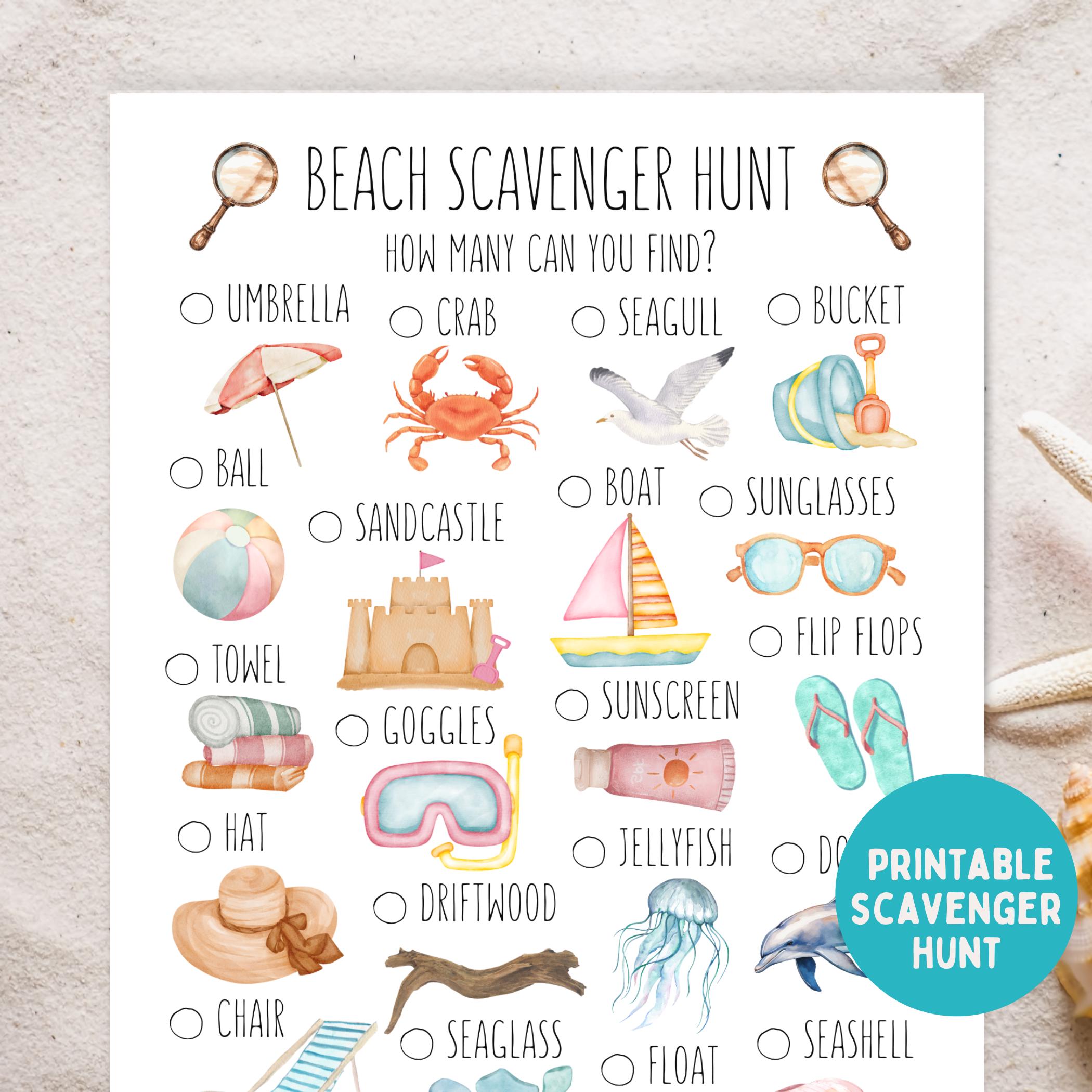 Ocean Scavenger Hunt Activity, Beach Vacation Scavenger Hunt List ...