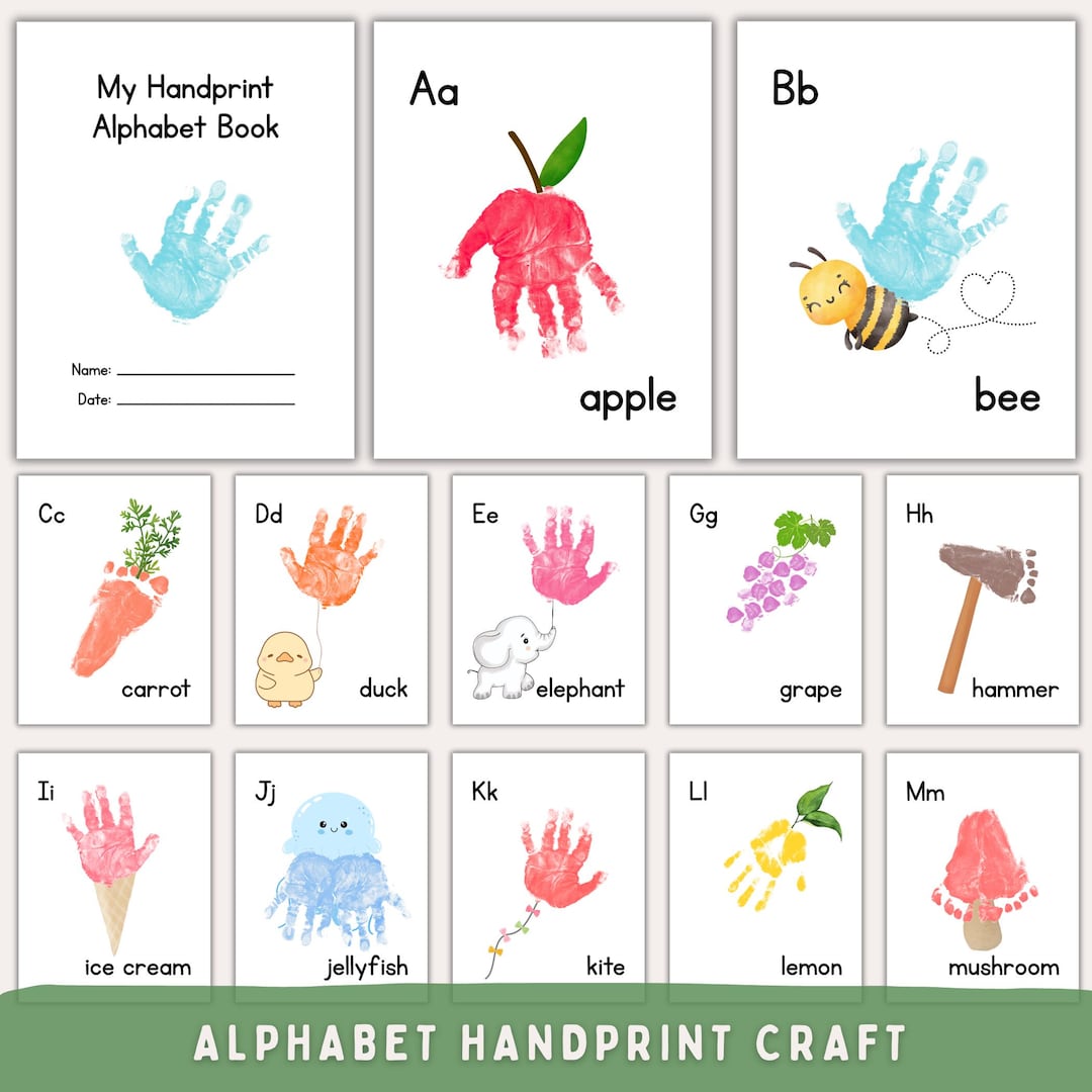 Alphabet Handprint Book Craft DIY Activity, ABC Handprint Art ...