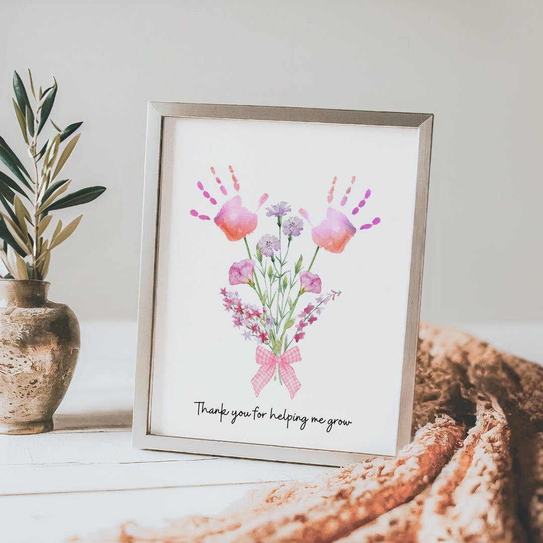 Thank You for Helping Me Grow Handprint Art Craft, Watercolor Floral ...