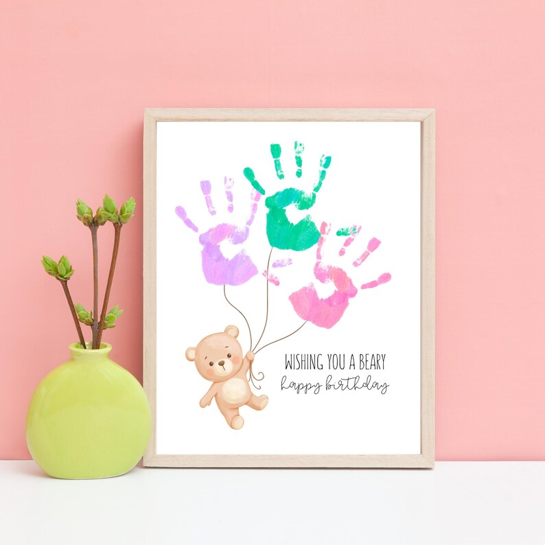 Happy Birthday Handprint Craft DIY, Bear Handprint Craft, Handprint ...