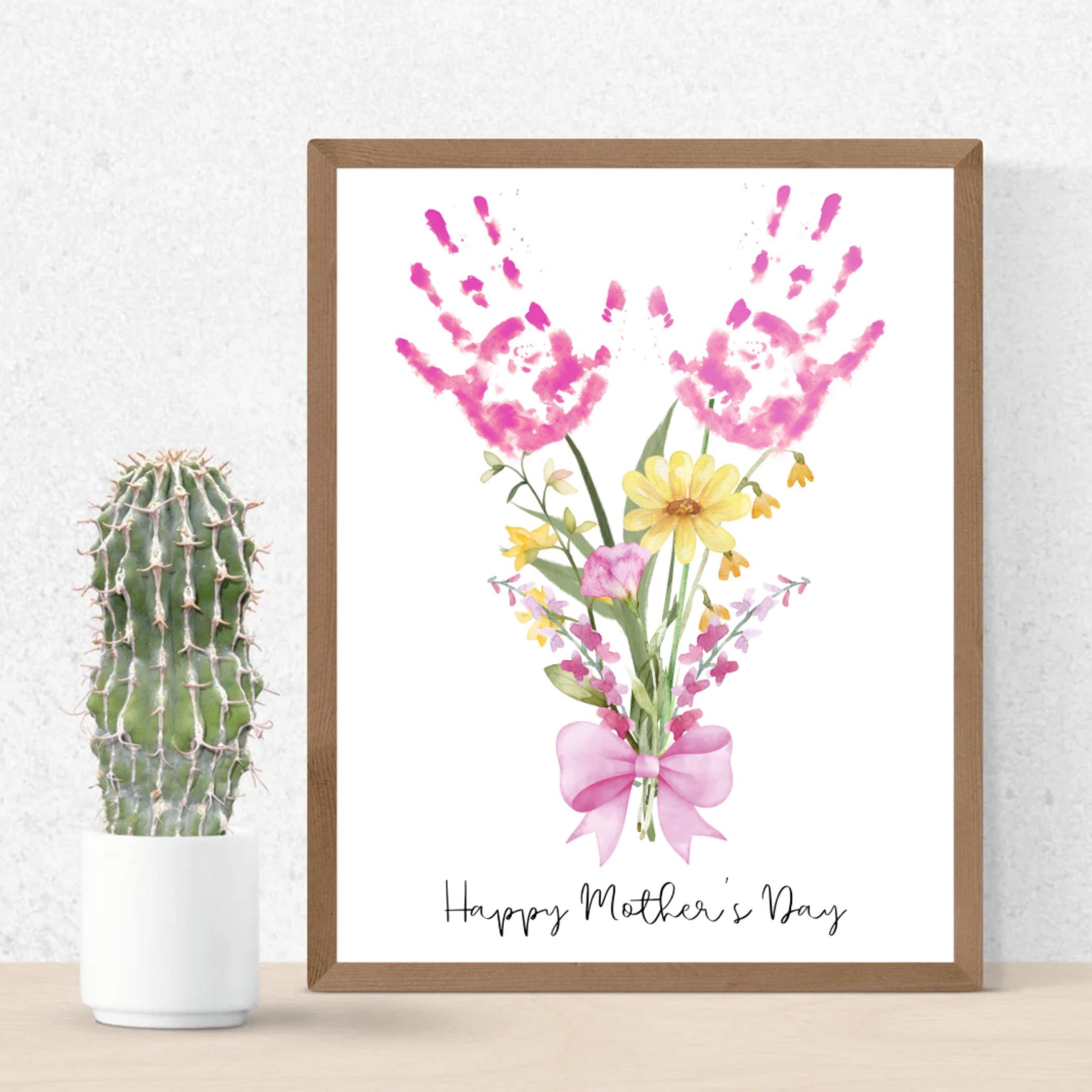 Mother's Day Flower Bouquet Handprint Art Craft DIY, Yellow Pink Floral ...