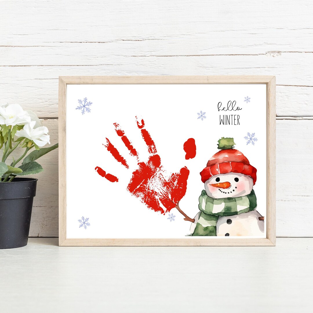 Hello Winter Snowman Handprint Craft DIY, Preschool Toddler Handprint ...