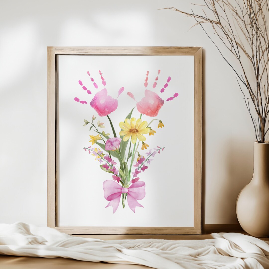 Watercolor Summer Floral Handprint Art, Mother's Day Flower Bouquet ...