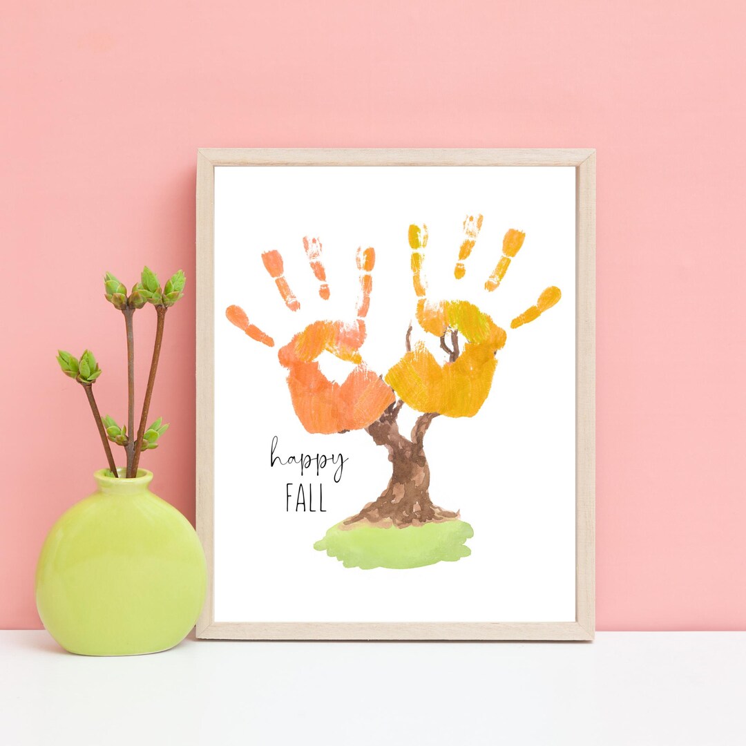 Happy Fall Handprint Art Craft DIY, Fall Leaves Tree Footprint Craft ...