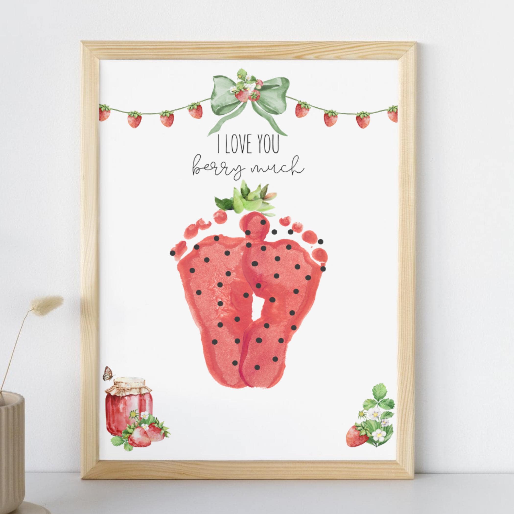 I Love You Berry Much Footprint Craft DIY, Strawberry Valentine's Day ...