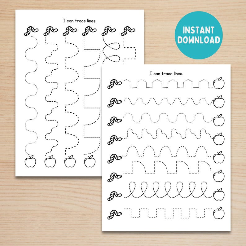 Apple Line Tracing Worksheet Bundle, Preschool Fine Motor Skills ...