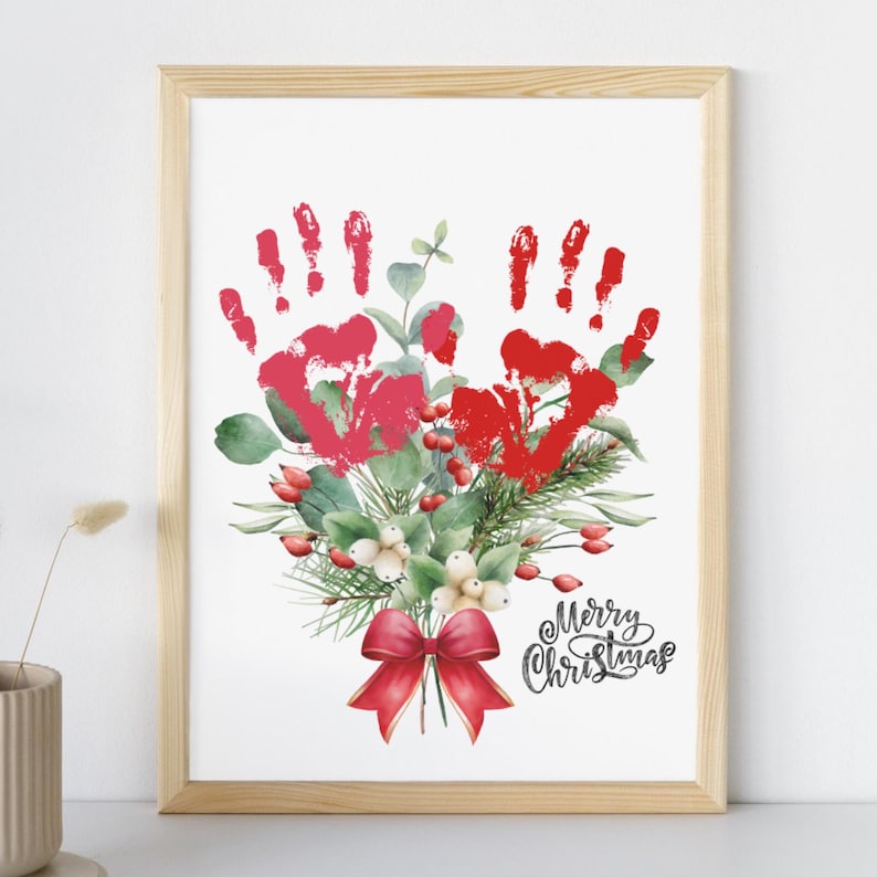 Winter Flower Bouquet Handprint Keepsake Art, Merry Christmas Handprint ...