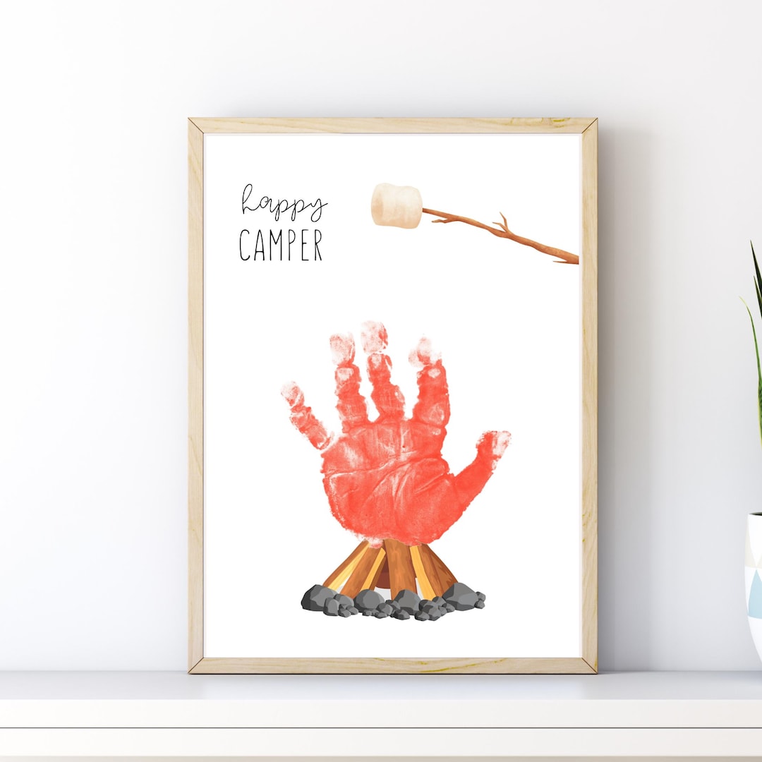 Happy Camper Handprint Art, S'more Campfire Art Craft DIY, Father's Day ...