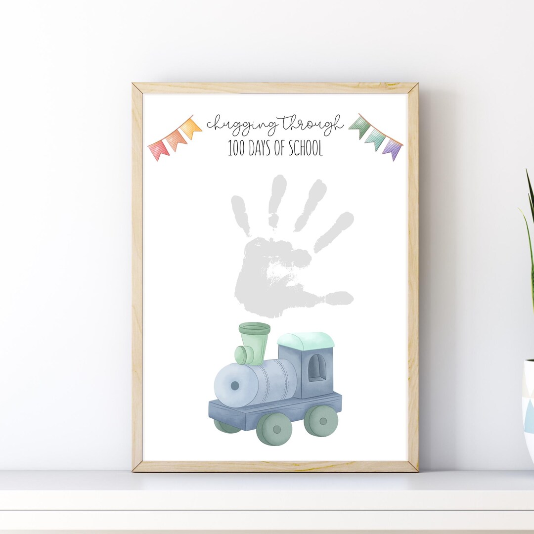 100 Days of School Handprint Craft: Chugging Train Handprint Craft ...
