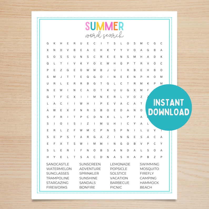 Summer Word Search Activity for Elementary Kids, Printable Last Day of ...