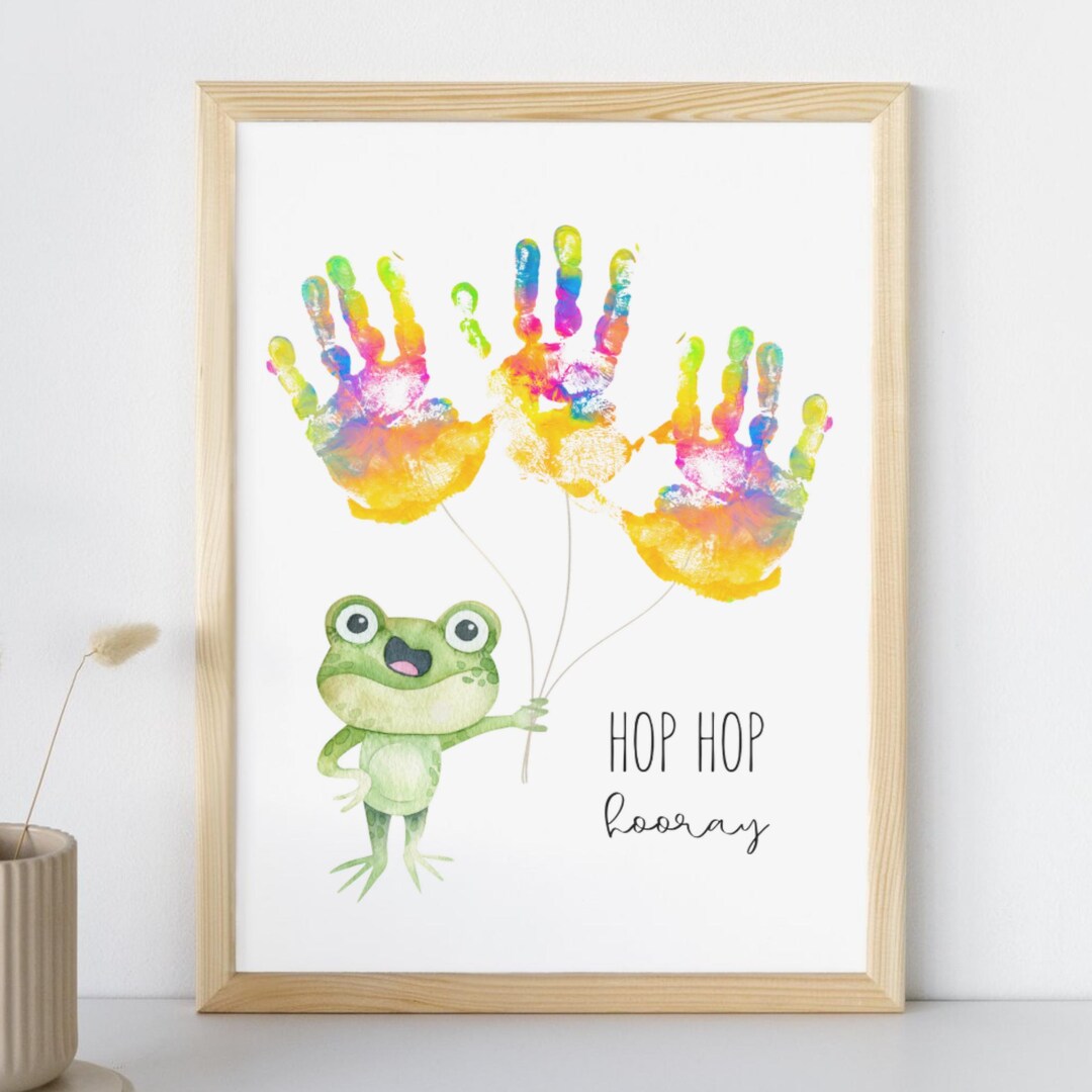 Hop Hop Hooray Handprint Craft DIY, Frog Toddler Handprint Art, Toad ...