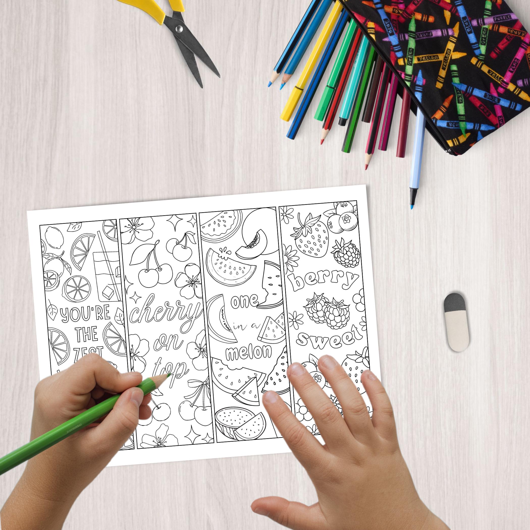 Fruit Coloring Bookmarks, Summer Coloring Bookmarks, Printable Kids ...