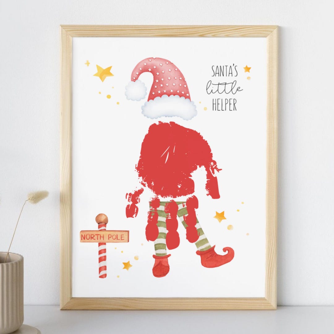 Santa's Little Helper Handprint Craft DIY, North Pole Elf Hat Preschool ...