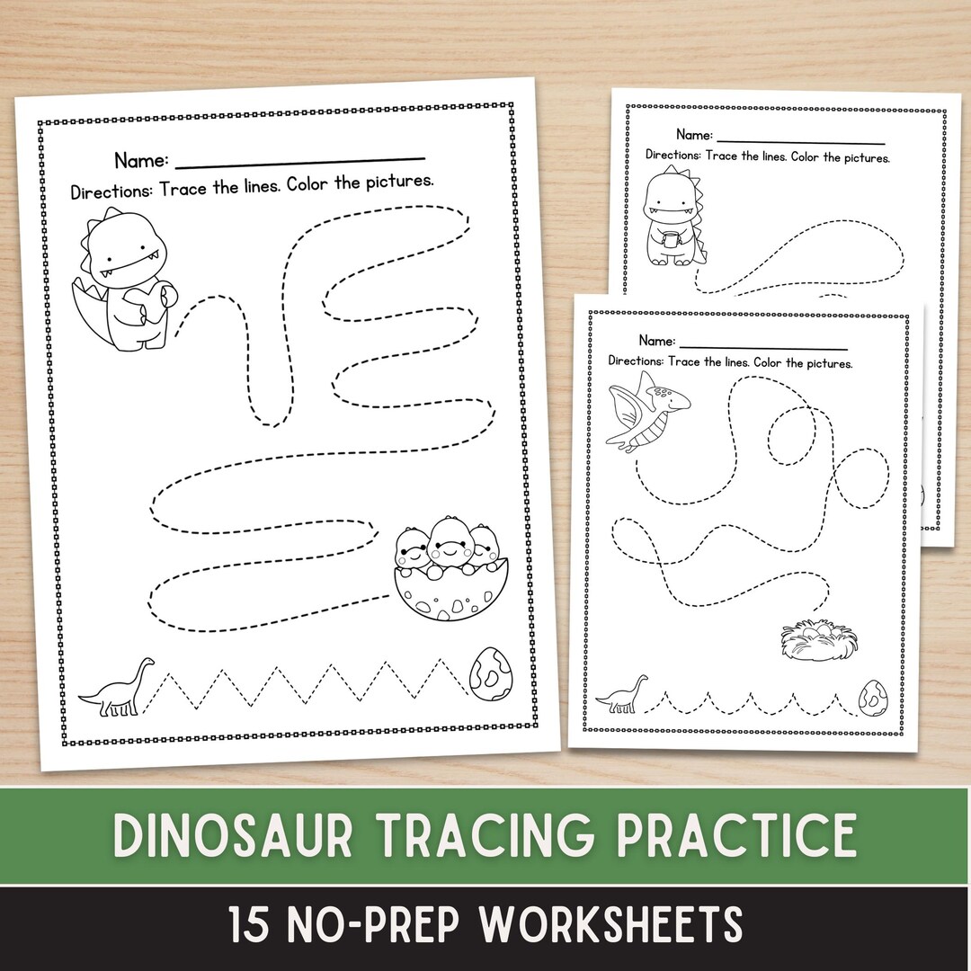 Dinosaur Line Tracing Worksheet Bundle, Preschool Fine Motor Skills ...