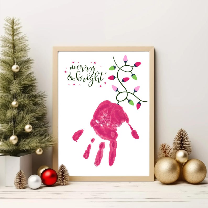 Merry and Bright Footprint Craft DIY, Christmas Lights Handprint Art ...