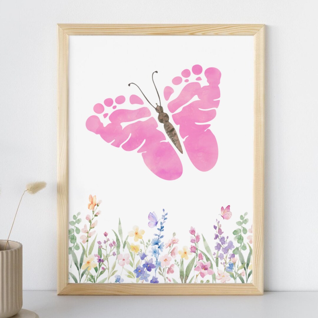 Butterfly Baby Footprint Keepsake Art, Infant Footprint Art for Spring ...
