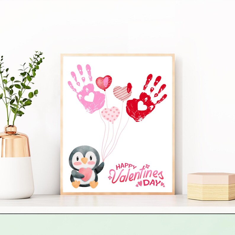 Valentine's Day Penguin Handprint Craft DIY, Infant Balloon Handprint ...