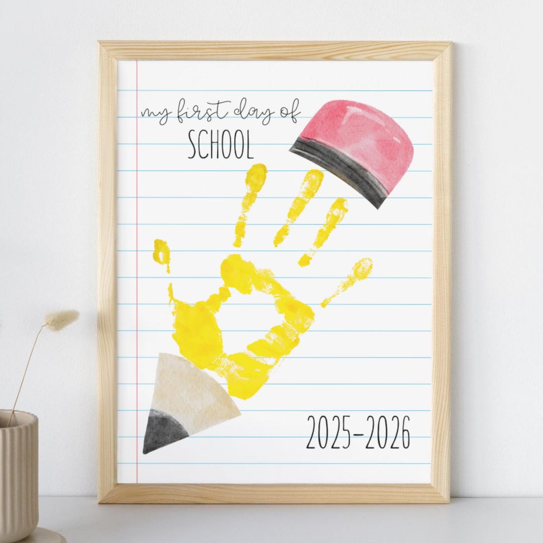 First Day of School Handprint Craft, Pencil Back to School Keepsake Art ...