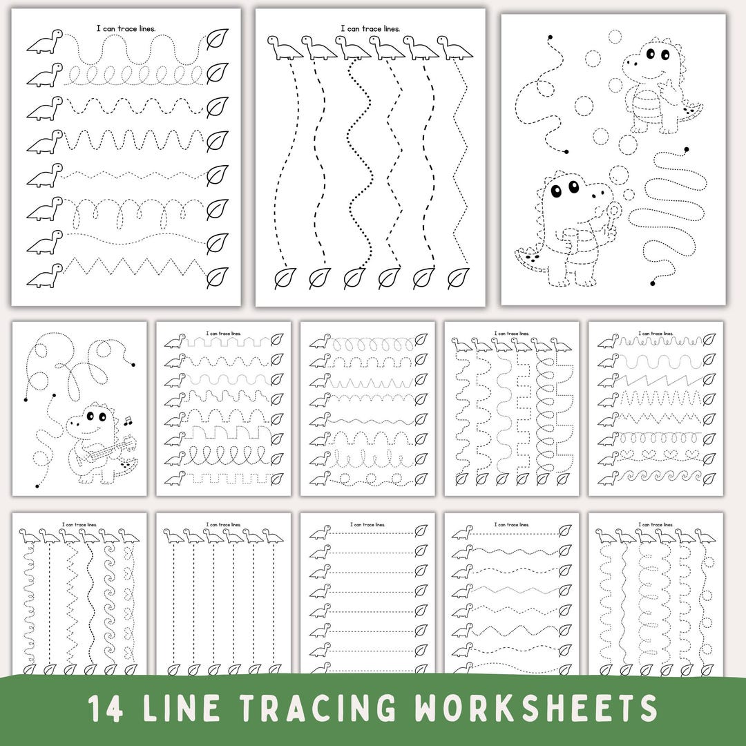Dinosaur Line Tracing Worksheet Bundle, Preschool Fine Motor Skills ...