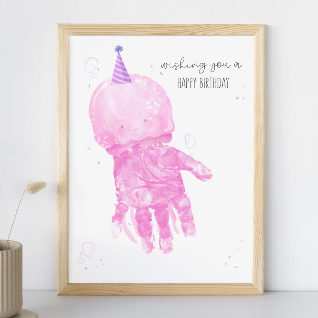 Jellyfish Handprint Craft, Ocean Happy Birthday Keepsake Art, Under the ...
