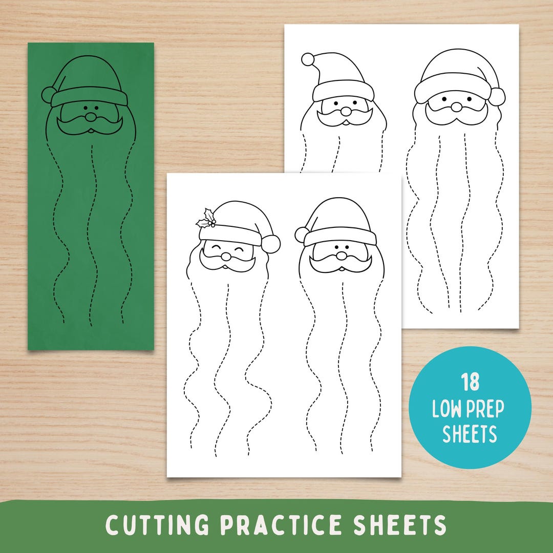 Santa Beard Hair Cutting Practice Sheets, Winter Preschool Fine Motor ...