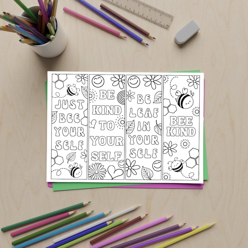 Kindness Coloring Bookmarks, Bee Bookmarks to Color Pdf, Motivational ...