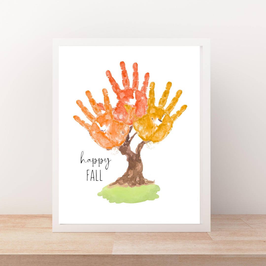 Happy Fall Handprint Art Craft DIY, Fall Leaves Tree Footprint Craft ...