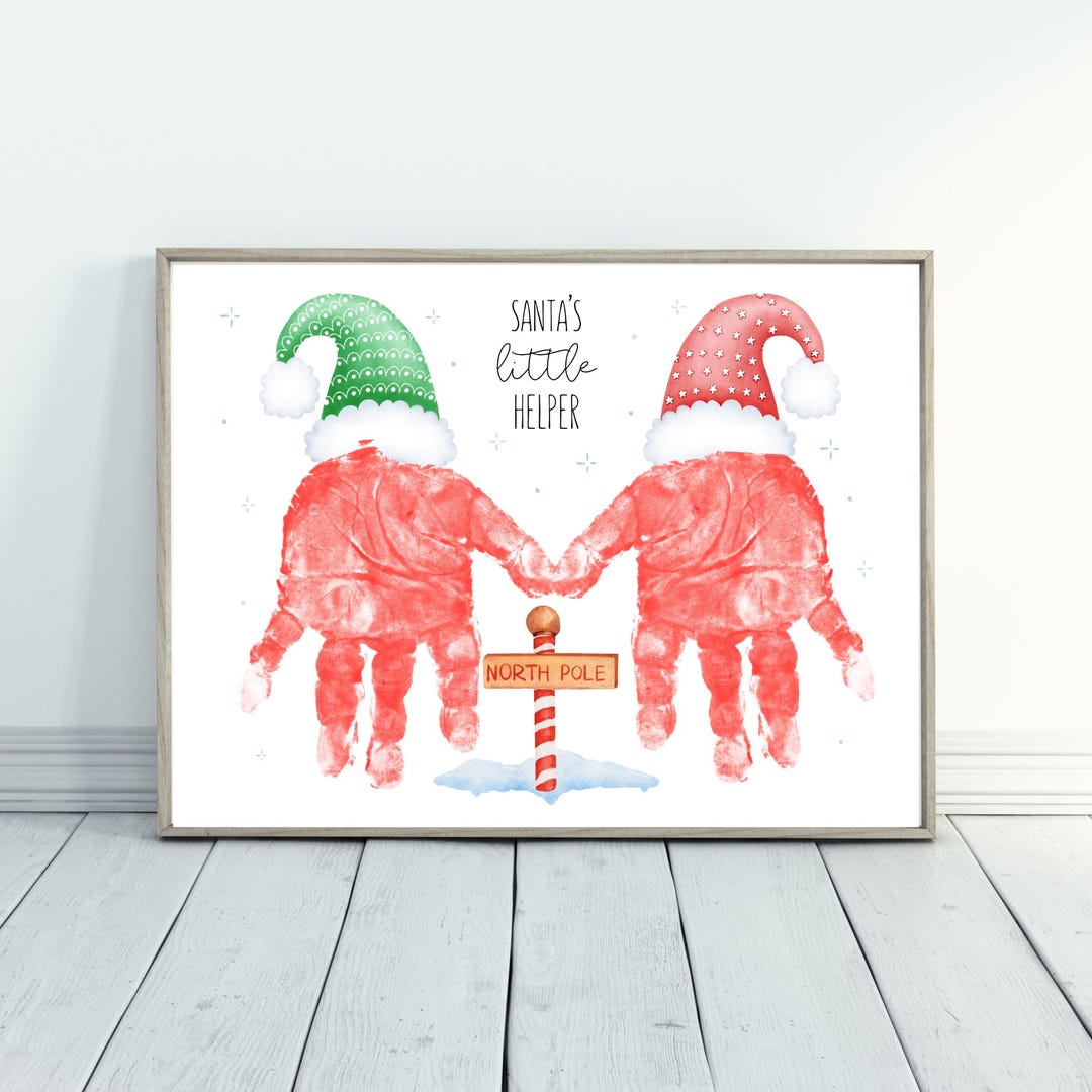 Santa's Little Helper Handprint Craft DIY, North Pole Elf Hat Preschool ...