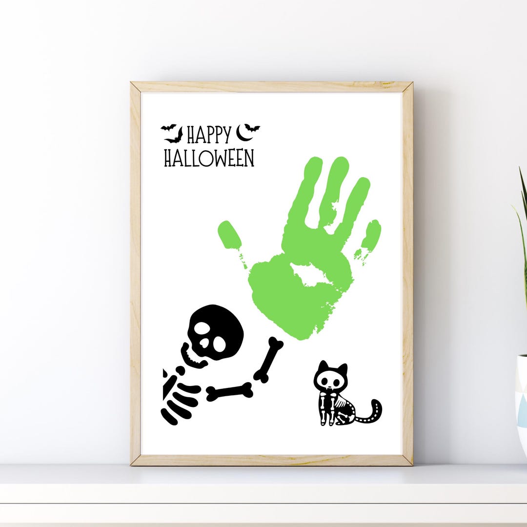 Halloween Skeleton Handprint Craft, Happy Halloween Handprint Keepsake ...