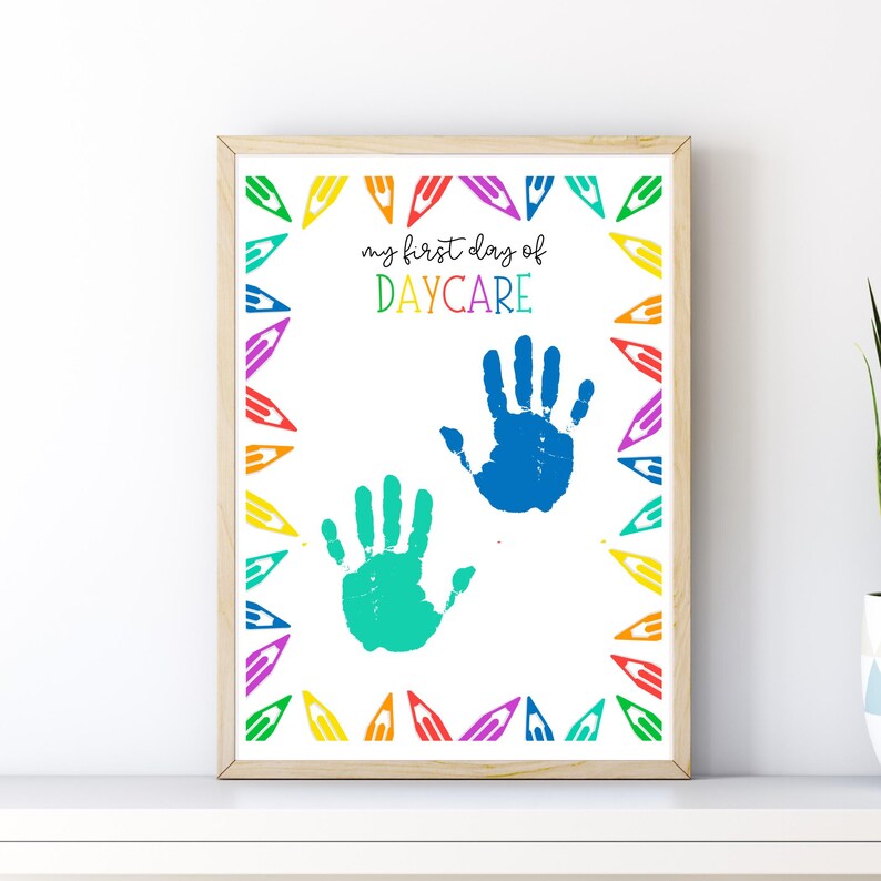 First Day of Daycare Footprint Craft, Colorful Handprint Keepsake Art ...