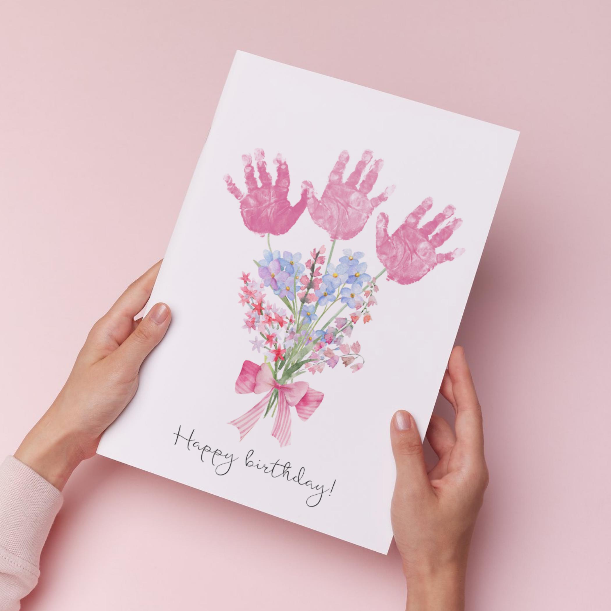 Happy Birthday Flower Bouquet Handprint Art Craft DIY, Toddler Floral ...
