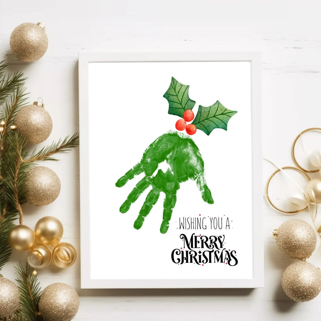 Merry Christmas Handprint Craft DIY, Holly Preschool Toddler Handprint ...