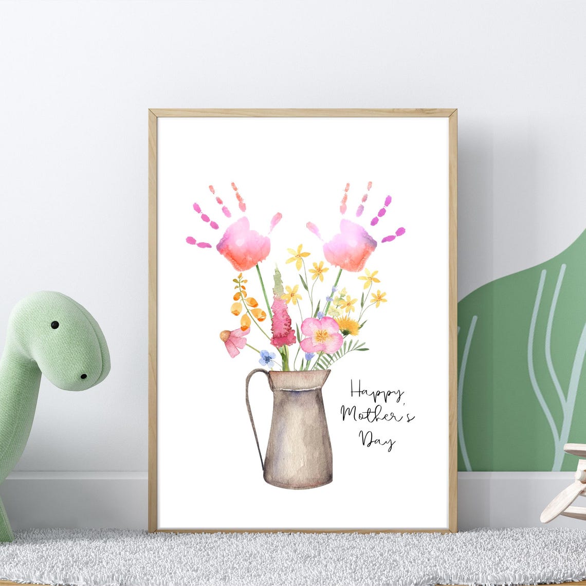 Mother's Day Flower Bouquet Handprint Art Craft DIY, Watercolor Yellow ...