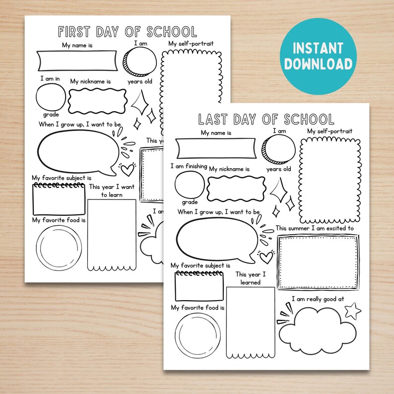 Back to School All About Me Worksheet, Doodle First Day of School Get ...