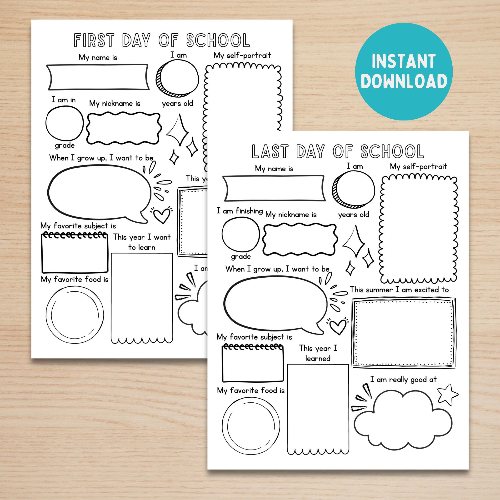 Back to School All About Me Worksheet, Doodle First Day of School Get ...