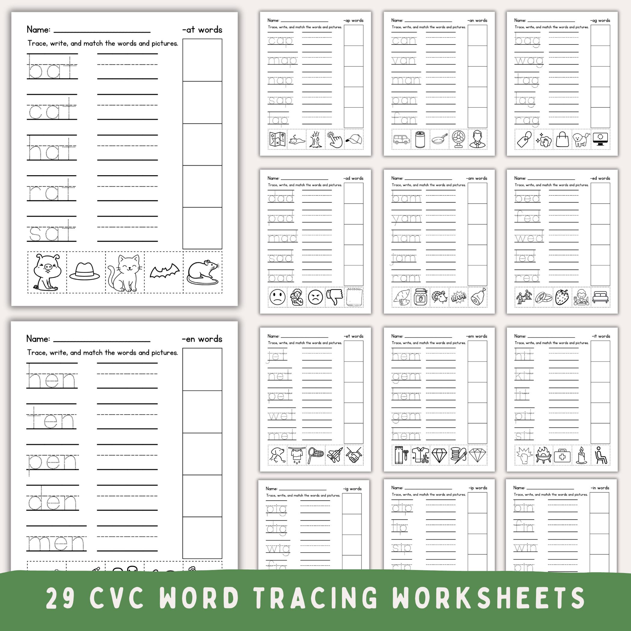 CVC Word Worksheets, Cvc Words With Picture, Handwriting Fine Motor ...