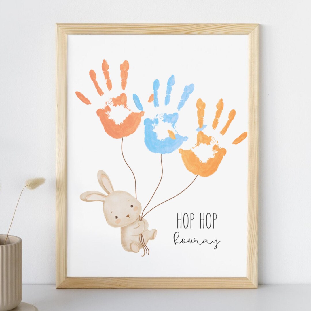 Toddler Handprint Art Bunny, Hop Hop Hooray Handprint Craft DIY, Easter ...