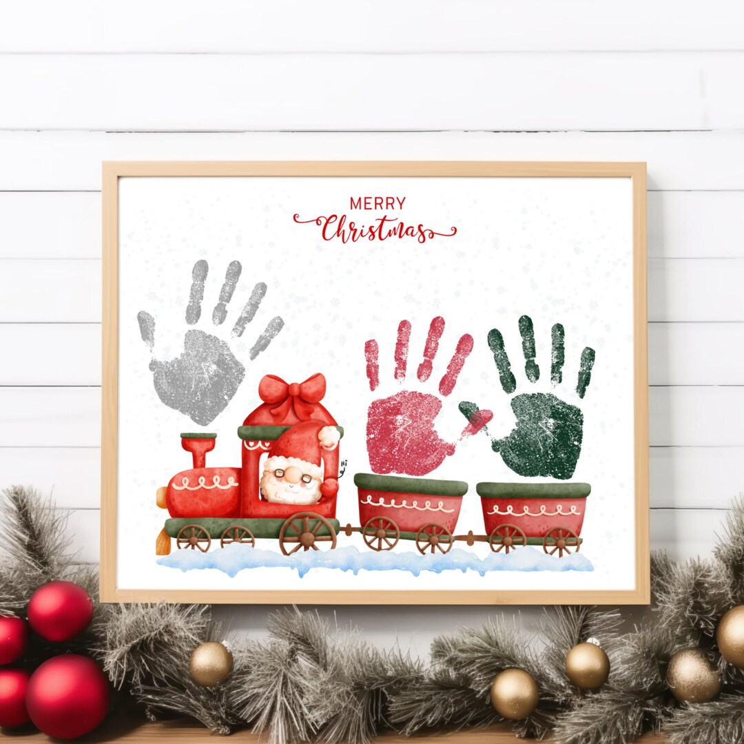 Merry Christmas Handprint Craft, Santa Train Handprint Keepsake Art for ...