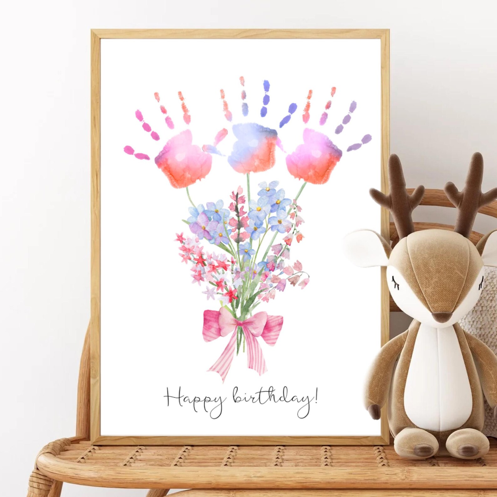 Happy Birthday Flower Bouquet Handprint Art Craft DIY, Toddler Floral ...