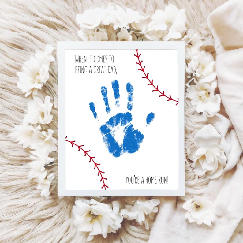 Home Run Handprint Art Craft DIY, Fathers Day Baseball Handprint Craft ...