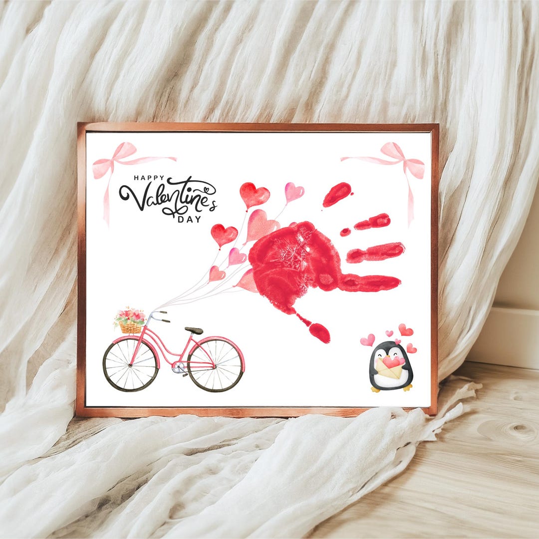 Happy Valentine's Day Handprint Craft DIY, Balloons Keepsake Art ...