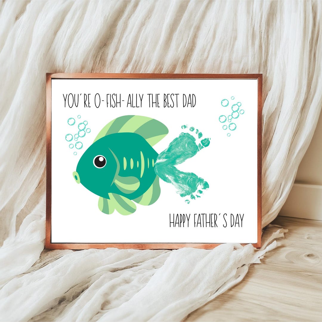 Fish Fathers Day Footprint Art, Ocean Animal Handprint Craft DIY ...