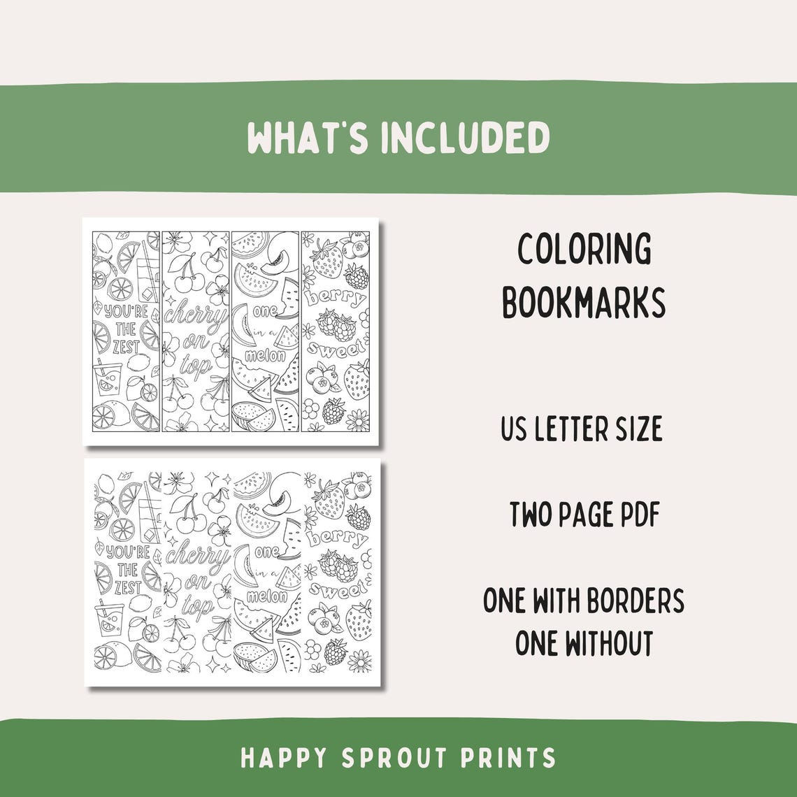 Fruit Coloring Bookmarks, Summer Coloring Bookmarks, Printable Kids ...