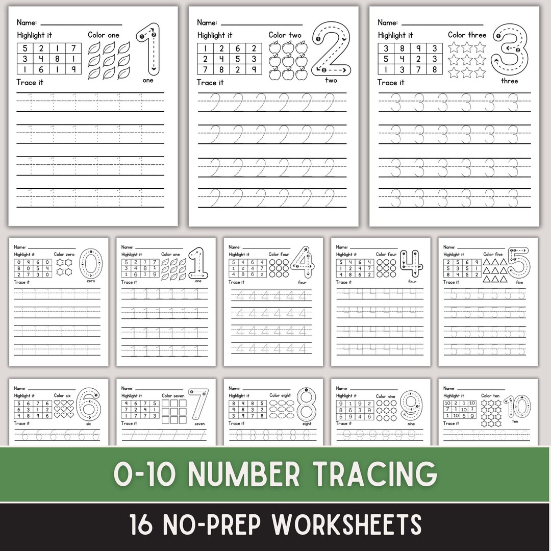 0-10 Number Tracing Worksheets, Number Tracing Cards, Preschool 1-9 ...