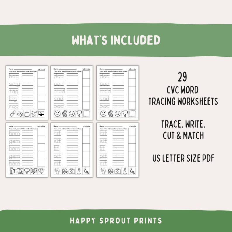 CVC Word Worksheets, Cvc Words With Picture, Handwriting Fine Motor ...