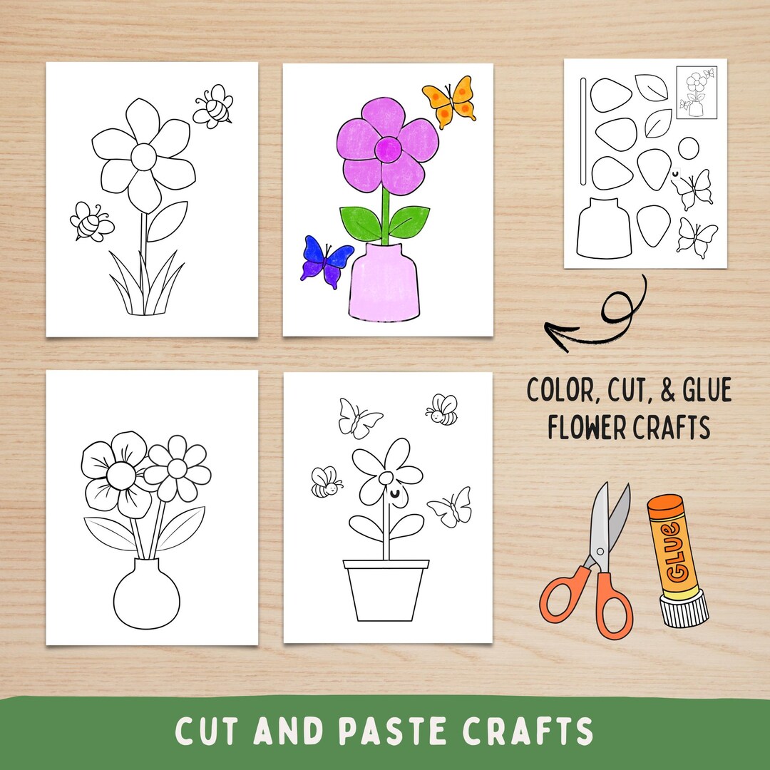 Flower Cut and Paste Craft Kits, Floral Plant Color, Cut and Glue ...