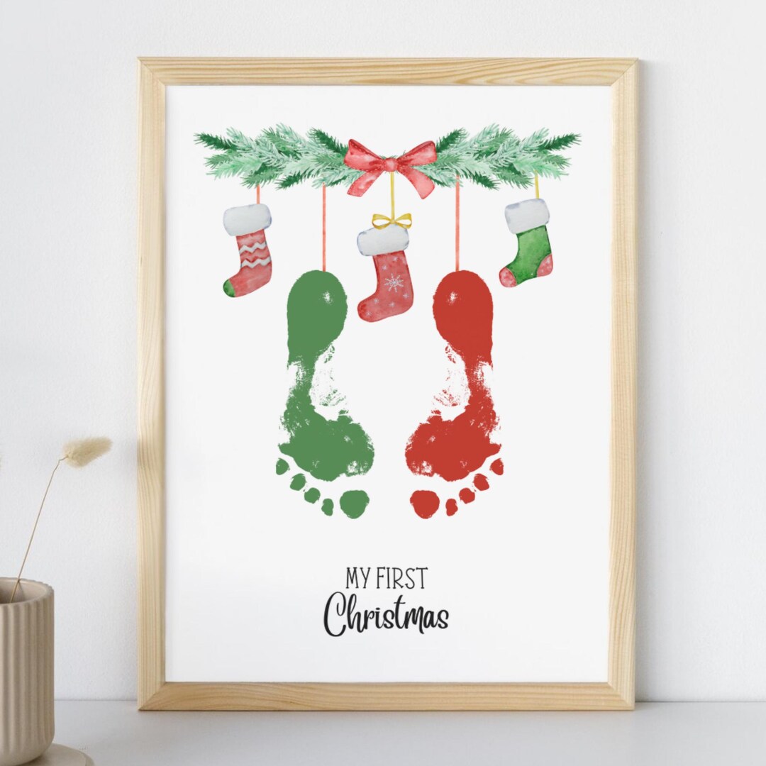 My First Christmas Footprint Craft, Christmas Stockings Footprint Art ...