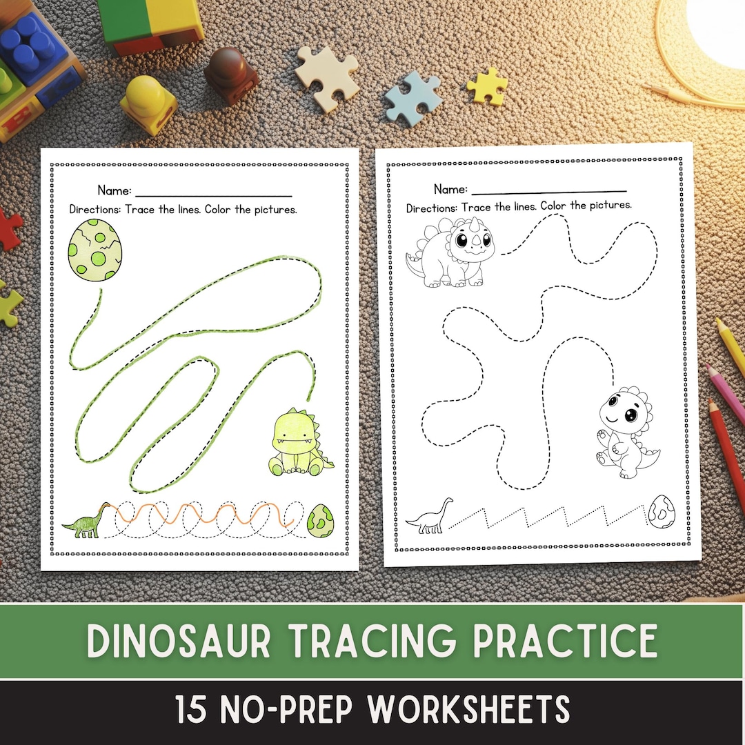 Dinosaur Line Tracing Worksheet Bundle, Preschool Fine Motor Skills ...