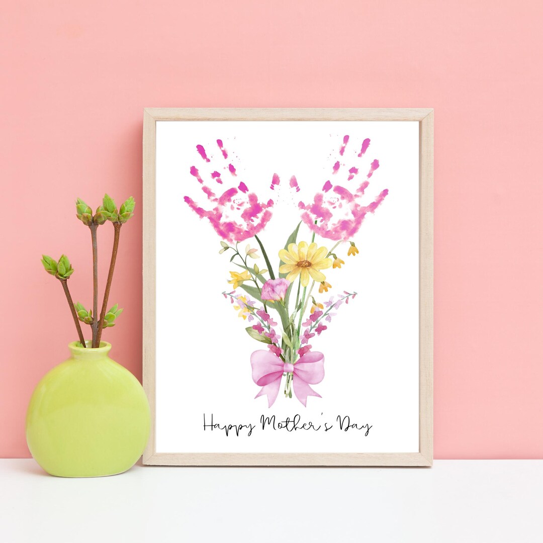 Mother's Day Flower Bouquet Handprint Art Craft DIY, Yellow Pink Floral ...